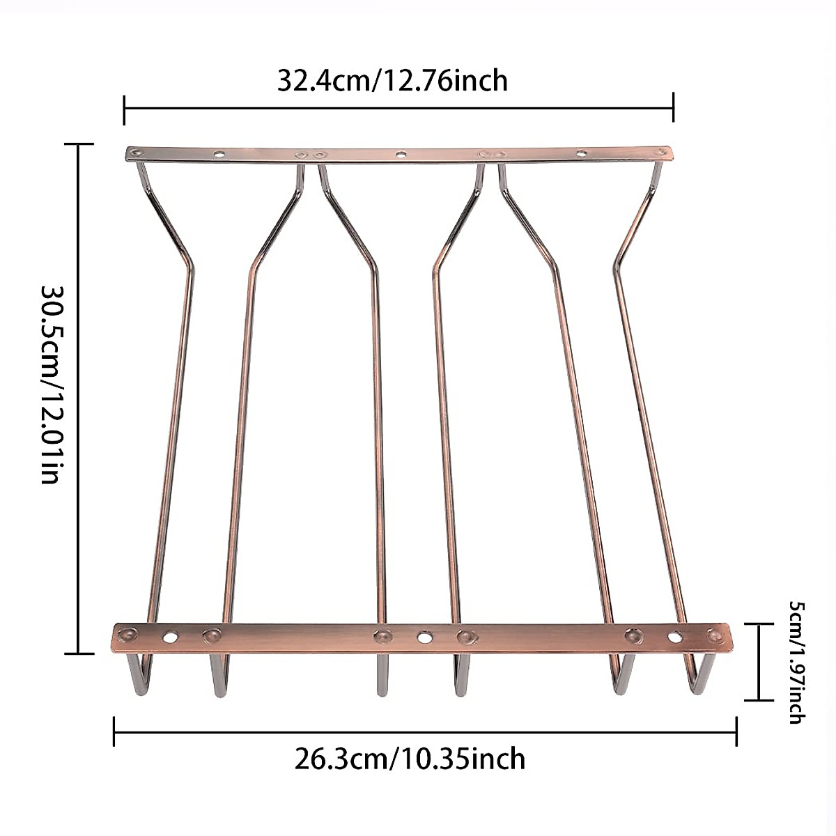Dianoo 30.5cm Bronze Wine Glass Rack Under Cabinet, Wine Glass Holder Gold Under Shelf, Stemware Rack, Wine Glasses Storage Hanger, 3 Rows