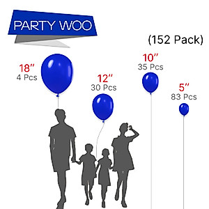 PartyWoo Royal Blue Balloons 152 pcs Blue Balloons Different Sizes Pack of 18 12 10 5 Inch Dark Blue Balloon Arch Kit Balloon Garland for Birthday Graduation Baby Shower Party Decorations Blue-Y59