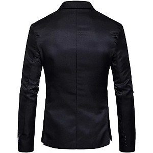 Men's Long Sleeves Peak Lapel Collar One Button Slim Fit Sport Coat Blazer, Black, 36 = Tag L