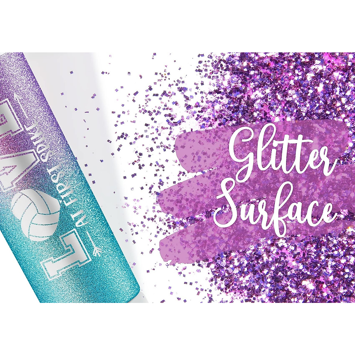 Onebttl Volleyball Gifts for Teen Girls & Team, Stainless Steel Kids Volleyball Tumbler, Double Wall Vacuum Insulated Bottle with Lid and Straw 20oz - Love at first Spike (Glitter Purple Blue)