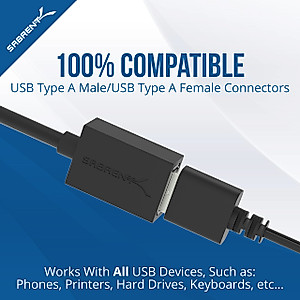 SABRENT 22AWG USB 2.0 Extension Cable A Male to A Female [Black] 6 Feet (CB-2060)