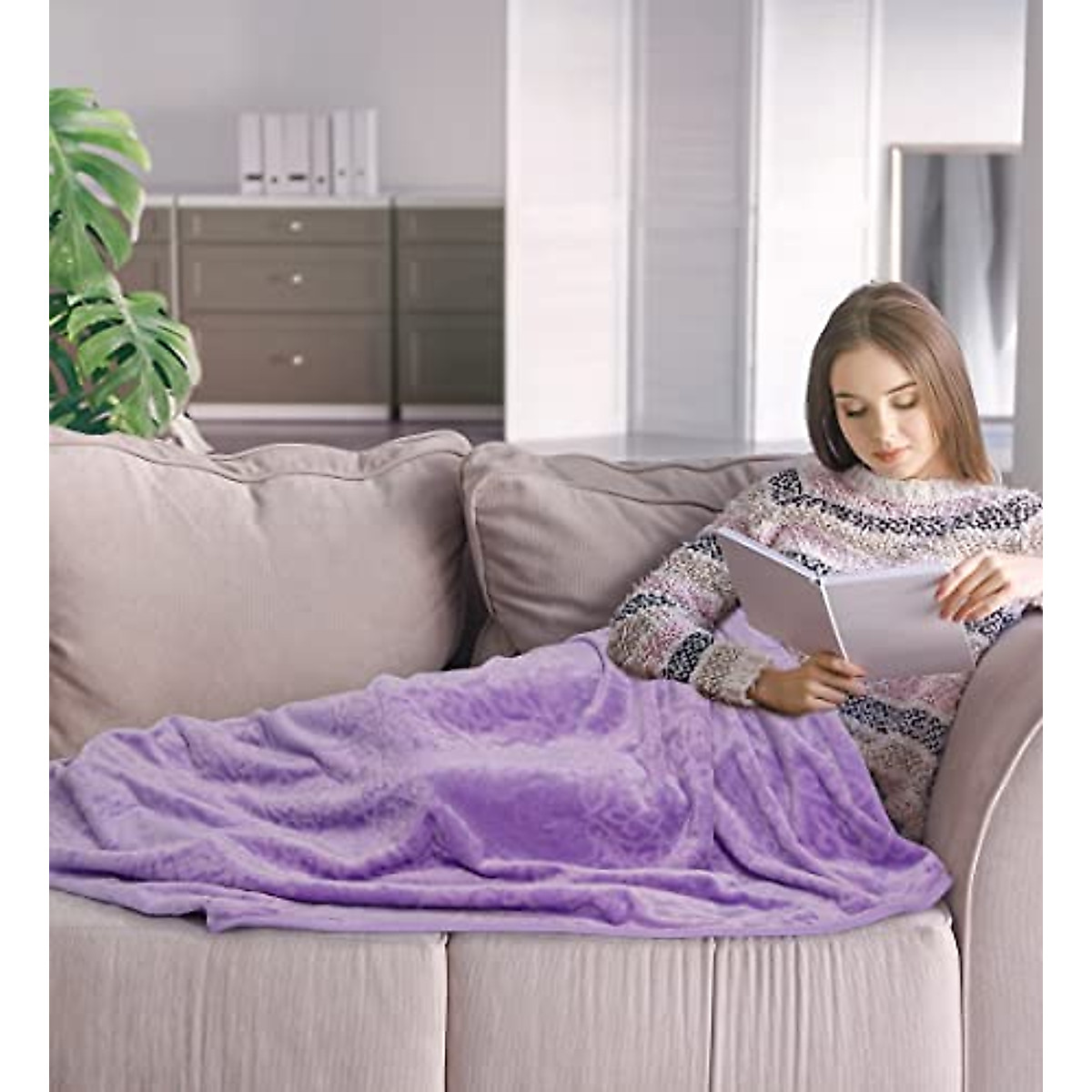 SUMGAR Lavender Throw Blankets Purple Thick Soft Fleece Blanket for Women Girls Bed Couch,Mandala Tufted Boho Fuzzy Warm Double Sided Flannel Blankets with Waterproof Inner Layer,Twin Size 60"x80"