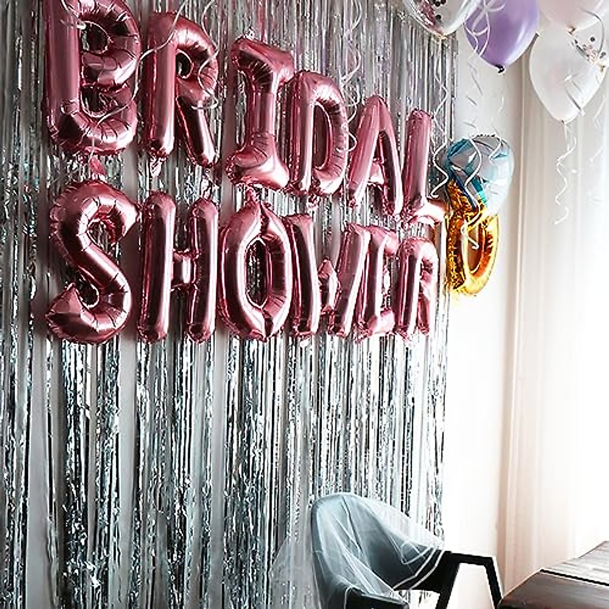3 Pack Silvery Foil Fringe Backdrop Curtains，3.3 ft x 8.2 ft Silvery Door Streamers ，Silvery Gold foil Fringe Curtain Backdrop,for Photo Background Party Decorations, Graduation Decorations