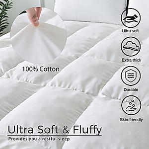 WhatsBedding 5 Inch Memory Foam Mattress Topper Queen Size, 100% Cotton Cover Breathable Fluffy Shredded Memory Foam Filled Pillow Top, Anti-Slip Bottom, 4 Anchor Elastic Bands, 80x60x5 Inch