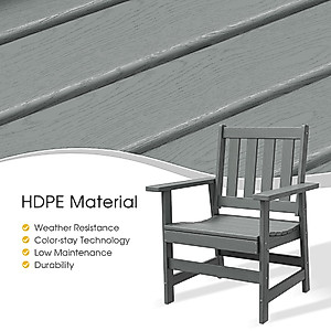 VICLLAX Patio Dining Chairs Set of 4, HDPE Weather Resistant Balcony Chairs Adirondack Furniture Fit for Front Porch, Deck, Backyard, Grey