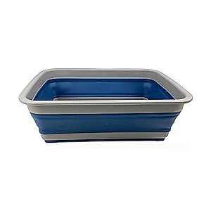 SAMMART 8L (2.1 Gallon) Collapsible Tub - Foldable Dish Tub - Portable Washing Basin - Space Saving Plastic Washtub (Grey/Mist Blue(Dish tub))