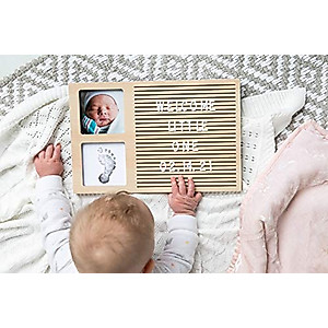 Pearhead Babyprints Letterboard Baby Handprint & Photo Frame, Wooden Customizable Letterboard for Baby, New Baby Keepsake