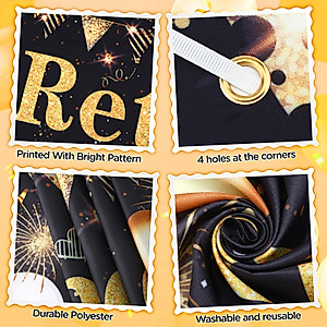 Retirement Party Decorations Black Gold Happy Retirement Banner and 18pcs Happy Retirement Balloons for Men and Women Large Black Gold Retirement Yard Sign for Retirement Party Supplies