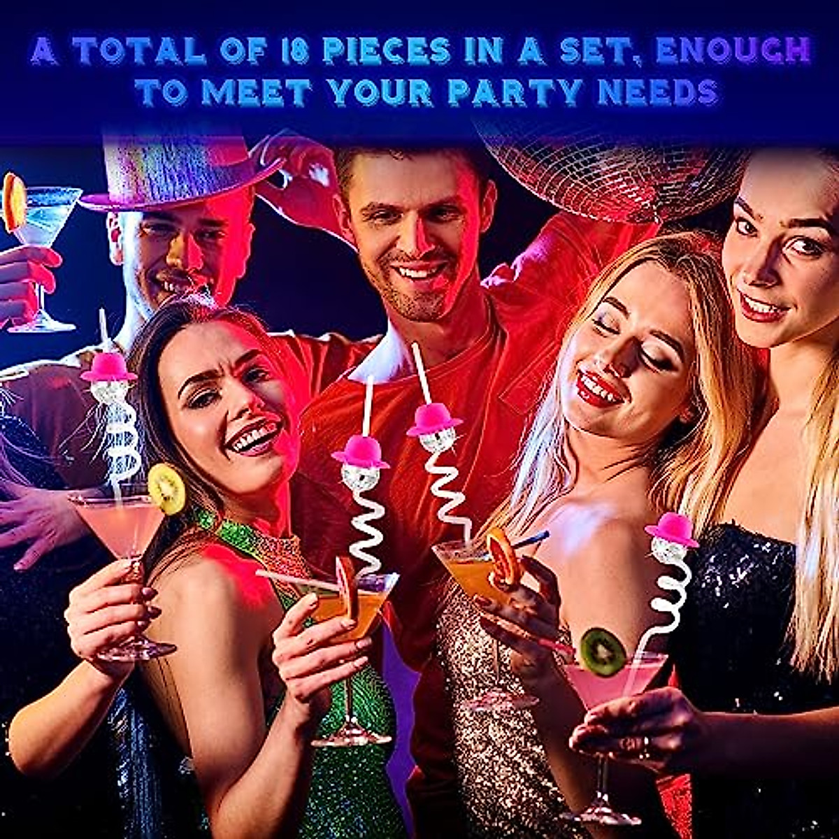 18 Pcs Mirror Disco Ball Straws 70s Disco Party Decorations Christmas Silver Disco Straw Decor Plastic Disco Decorative Straws Cowboy Hat Disco Ball Straws for Dance Holiday Wedding Birthday Party