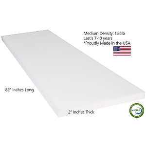 ComfortStyle Replacement Seat Cushion Upholstery Foam Pad for Sofa or Dining Chair, 2" x 24" x 82" CertiPUR-US Certified, Extra Long