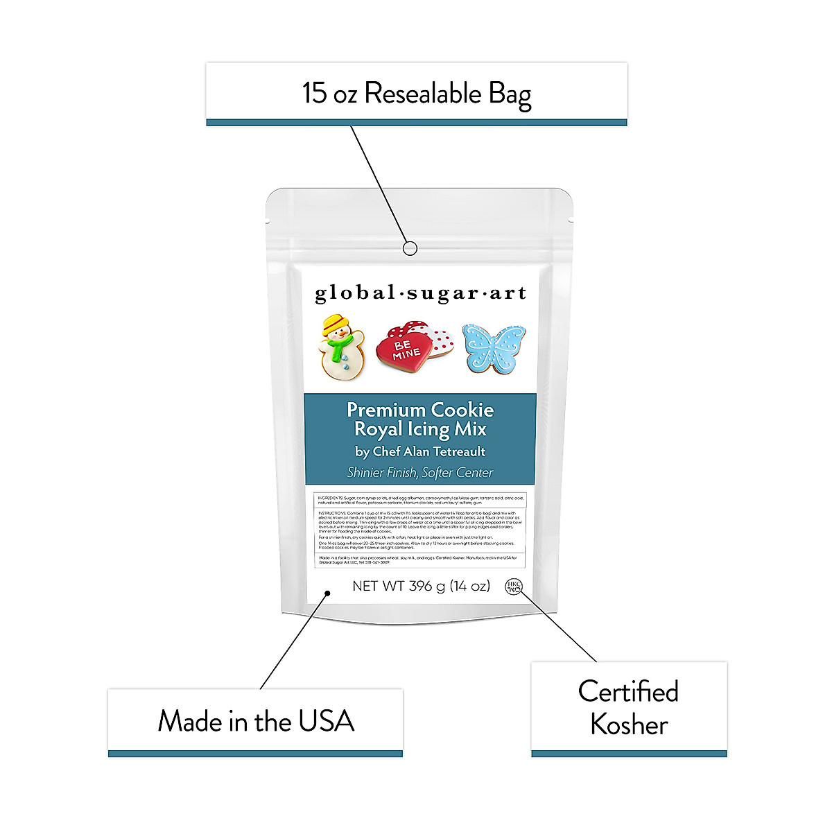 Global Sugar Art Premium Royal Cookie Icing Mix White by Chef Alan Tetreault (2-Package)