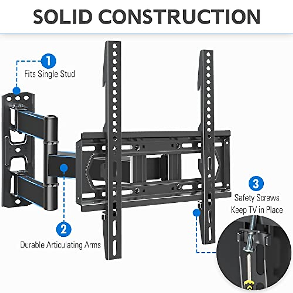 MOUNTUP TV Wall Mount, Single Stud TV Mount Swivel Tilt Full Motion for Most 26-55 Inch Flat Screen/Curved TVs, Universal Articulating Wall Mount TV Bracket with Max VESA 400x400mm, Holds up to 60lbs