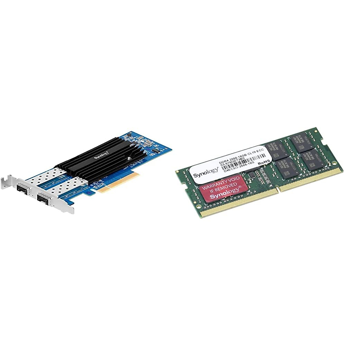 Synology 10Gb Ethernet Adapter 2 SFP+ Ports (E10G21-F2) , Black & RAM DDR4-2666 ECC SO-DIMM 16GB (D4ECSO-2666-16G)