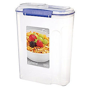 Sistema Cereal Food Storage Container with Flip Top Spout, Dishwasher Safe, 17.75-Cup, Clear/Blue