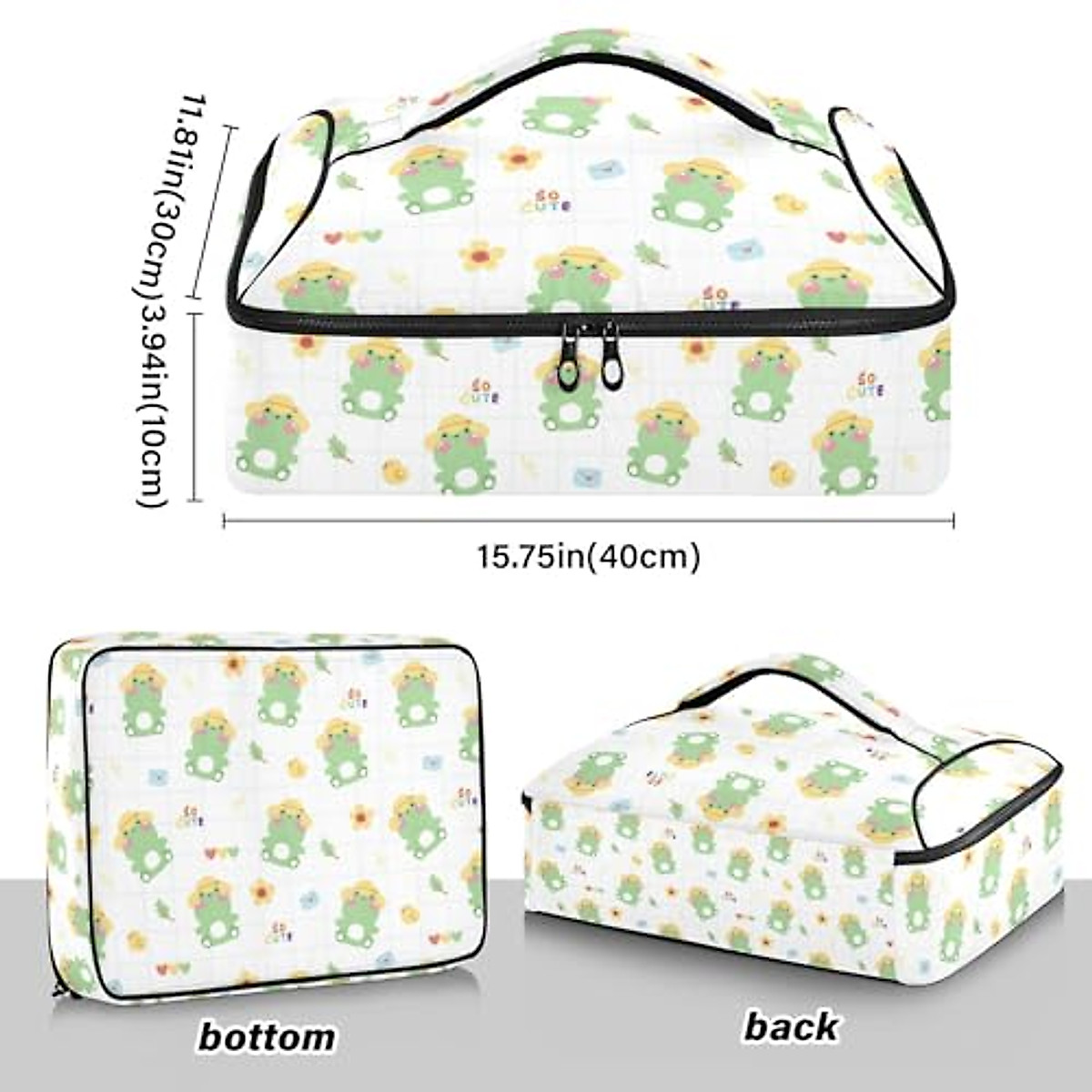 Kcldeci Insulated Thermal Food Carrier Insulated Casserole Carrier for Hot or Cold Food,Cute Frog Wear Hat Insulated Tote Bag for Potluck Cookouts Parties Picnic,Lasagna Lugger