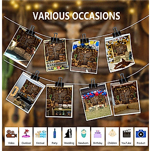 Humkat Western Cowboy Backdrop Banner, 7X5FT Wild West Rustic Wooden Barn House Photography Background for Western Party Decoration, Rodeo Backdrop for Kid Birthday Party, Reusable and Washable