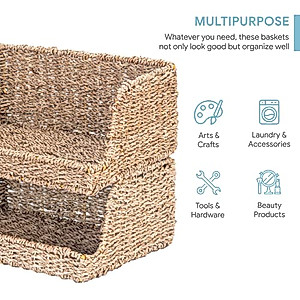 VATIMA Large Open-Front Baskets for Kitchen, Natural Seagrass Storage Baskets for Organizing, Decorative for Living Room, 13.4” x 9.5” x 5.5”, 2 Pack