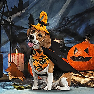 Halloween Pet Costumes, Dog Bat Wings Costume with Hat and Bandana Cosplay Party Decoration Costume Puppy Bat Dress Up Funny Cool Apparel for Small Medium Large Dogs Cats