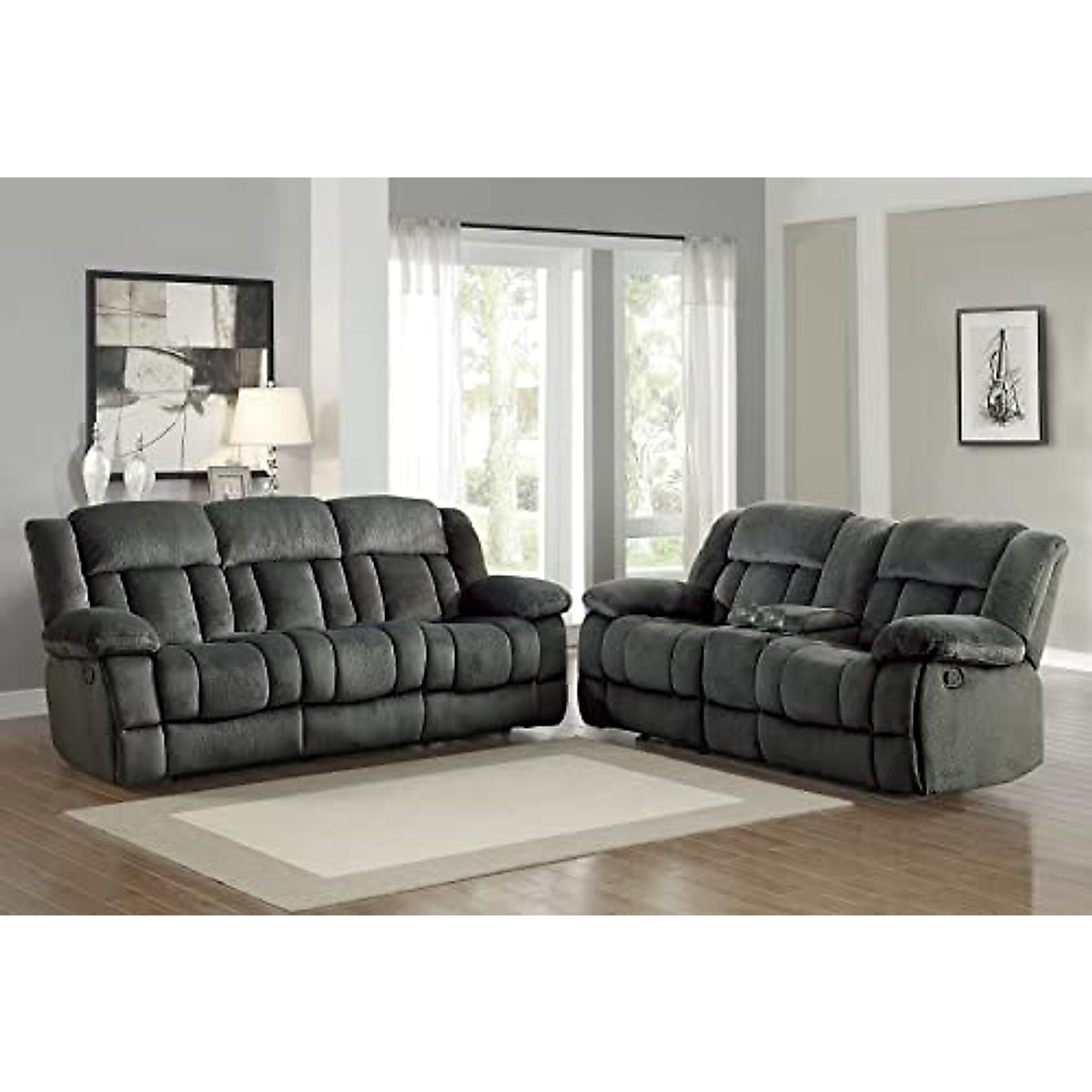 Homelegance Laurelton 90" Microfiber Double Reclining Sofa, Gray