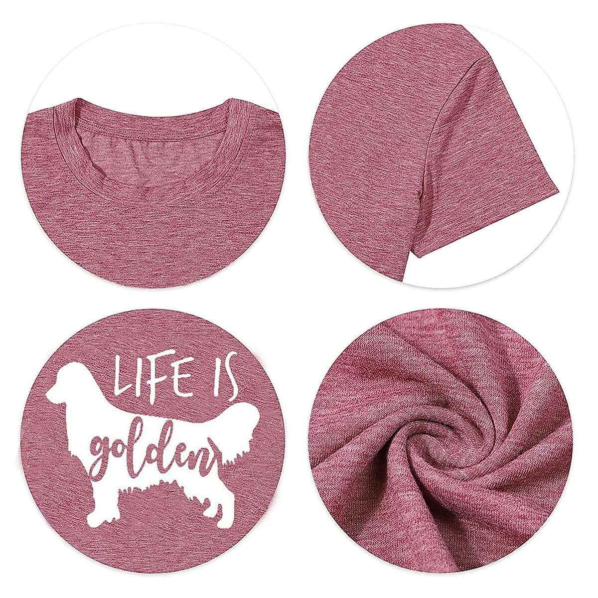 Life is Golden Shirt for Women Cute Dog Mom Graphic Short Sleeve Casual Mama Gifts T-Shirt (Pink, XL)