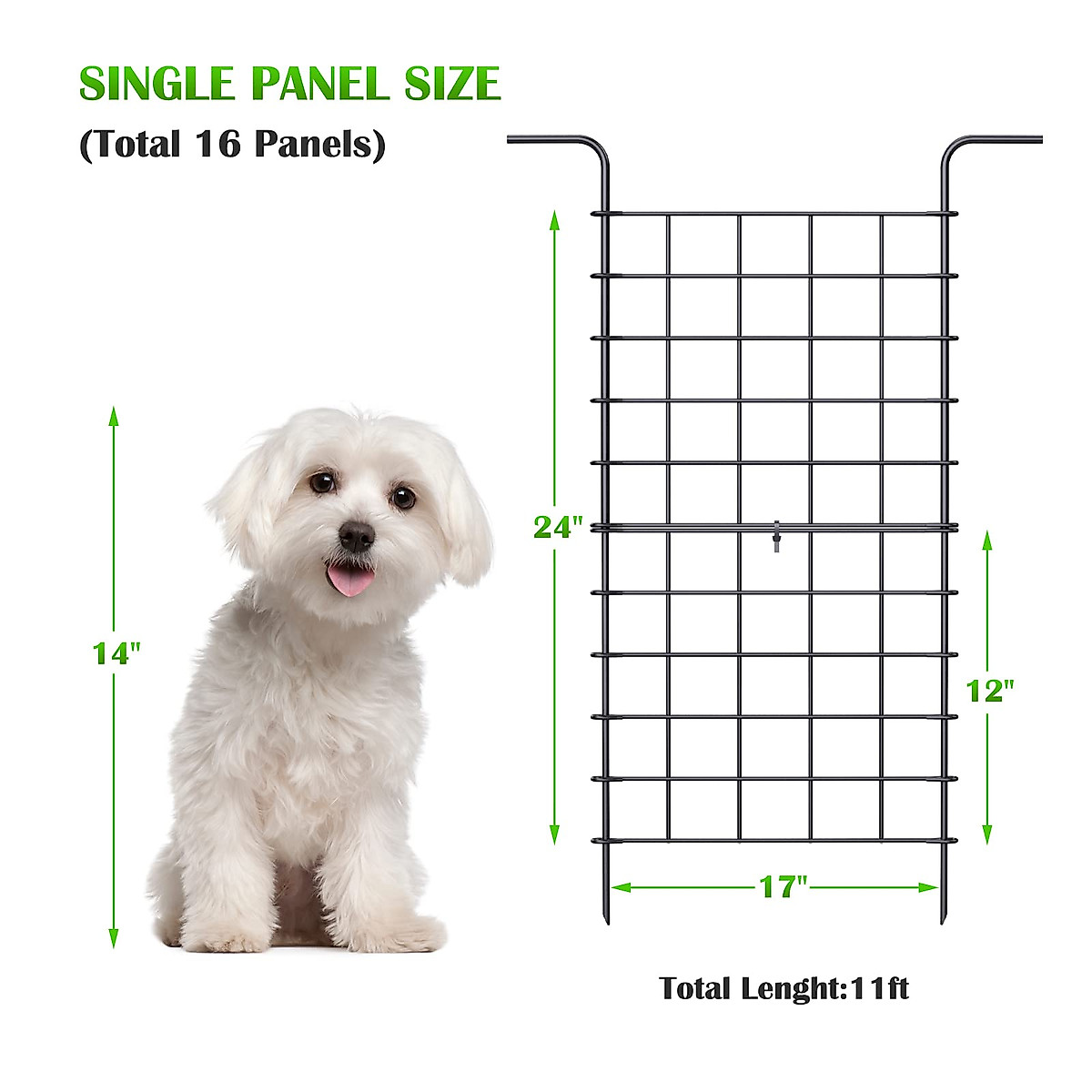 16 Pack Decorative Garden Fence Outdoor 24in x 11ft Coated Metal RustProof Landscape Wrought Iron Wire Border Folding Patio Fences Flower Bed Fencing Barrier Section Panels Decor Picket Edging