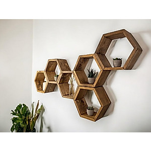 MUOSI Hexagon Shelves, Plant Shelves, Wide Hexagons Shelves, Honeycomb Shelves, Wall Decor （ Provincial I*Set of 6 Hexagons ）