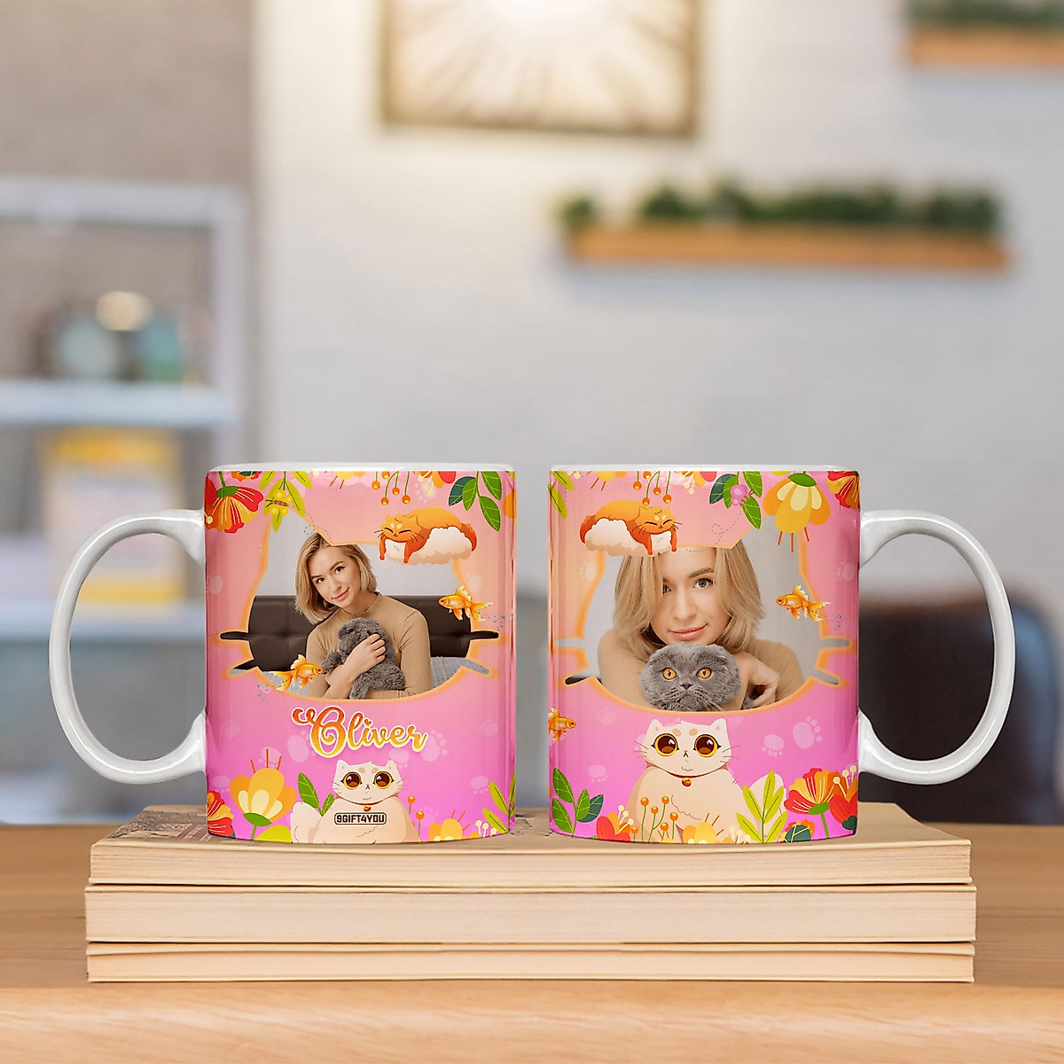 White Ceramic Coffee Mug Photo Mugs Personalized Picture Custom Name Cute Birthday Gifts For Girls Women Friends Cat Lovers Adults Tea Cups Table Desk Accessories 11 and 15 Oz