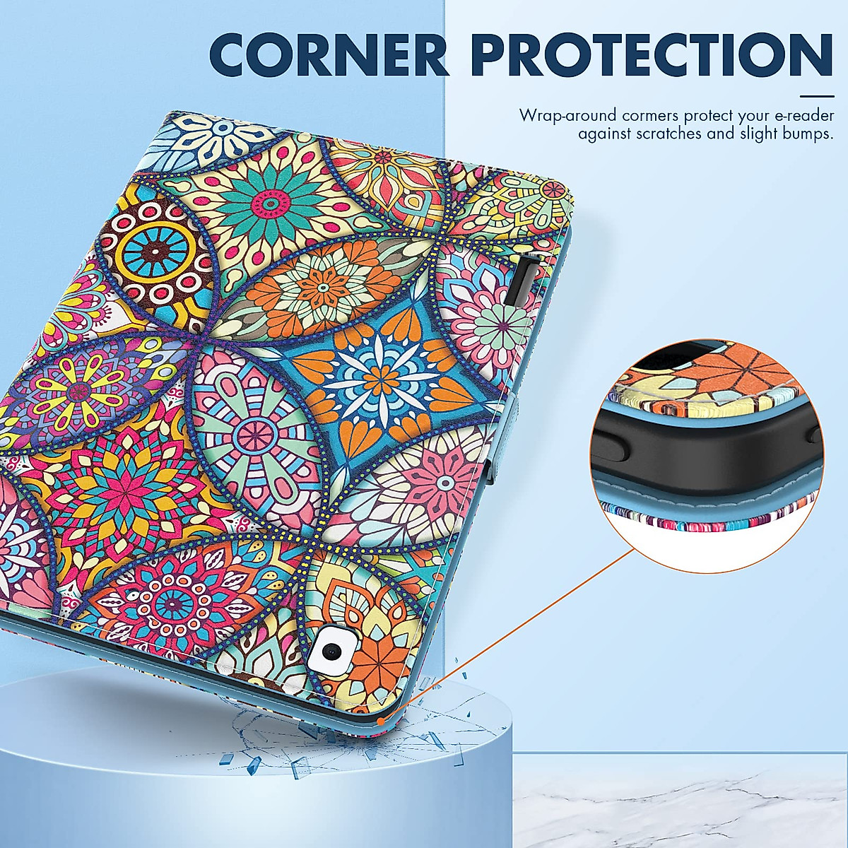 Dteck for iPad 9.7" Case, PU Leather Folio with Auto Sleep Wake/Stand, Built-in Pencil Holder, Protective Cute Stained Glass Cover