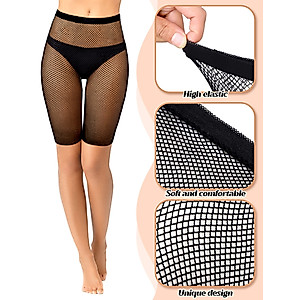 3 Pairs Fishnet High Waisted Shorts Fishnet Biker Short Elastic Sporty See Through Mesh Short Leggings for Women (Black, Pink, Dark Purple, Black, Coffee, Gray)