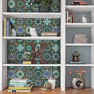 16 Pcs Mandala Decorative Tile Stickers 6*6 inch(15*15cm) ，Peel and Stick Adhesive Tile Stickers，Home Decor，Furniture Decor，Staircase，Backsplash Tile Stickers