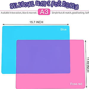 LEOBRO 2 Pack 15.7" x 11.7" Large Silicone Sheet for Crafts Jewelry Casting Mould Mat, Nonstick Silicone Craft Mat, Silicone Mat, Silicone Mats for Epoxy Resin, Paint, Clay, Blue & Rose Red