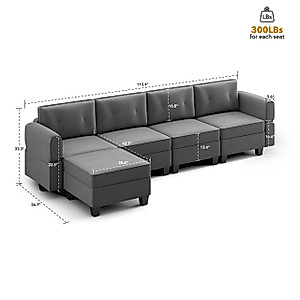 AYEASY 113'' Modular Sofa, Living Room L Shaped Couch with Storage Ottoman Sectional, Grey