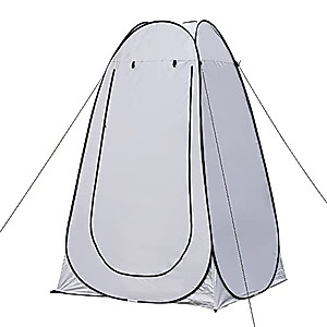 TUKAILAI Portable Pop Up Privacy Tent, Outdoor Camping Bathroom Toilet Shower Tent Spacious Dressing Changing Room for Hiking Beach Picnic Fishing, Instant Rain Shelter with Carrying Bag (White Grey)