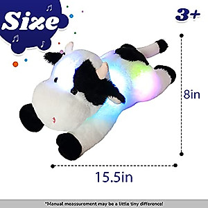 Cuteoy Musical Plush Cow Stuffed Animal Soft Glowing LED Light-up Nightlight Toys Singing Lullabies Birthday Christmas Plushies Gifts for Kids Boys Girls,15.5"