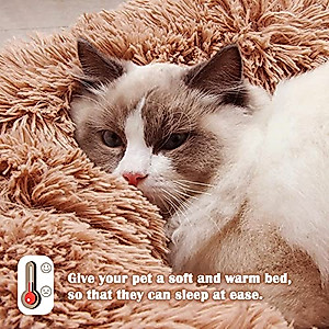 Calming Donut Bed - 23.6" Washable Fluffy Plush Dog Beds, Cozy Soft Anti Anxiety Cuddler, Indoor Pet Cushion with Waterproof Bottom for Small Medium Dogs and Cats