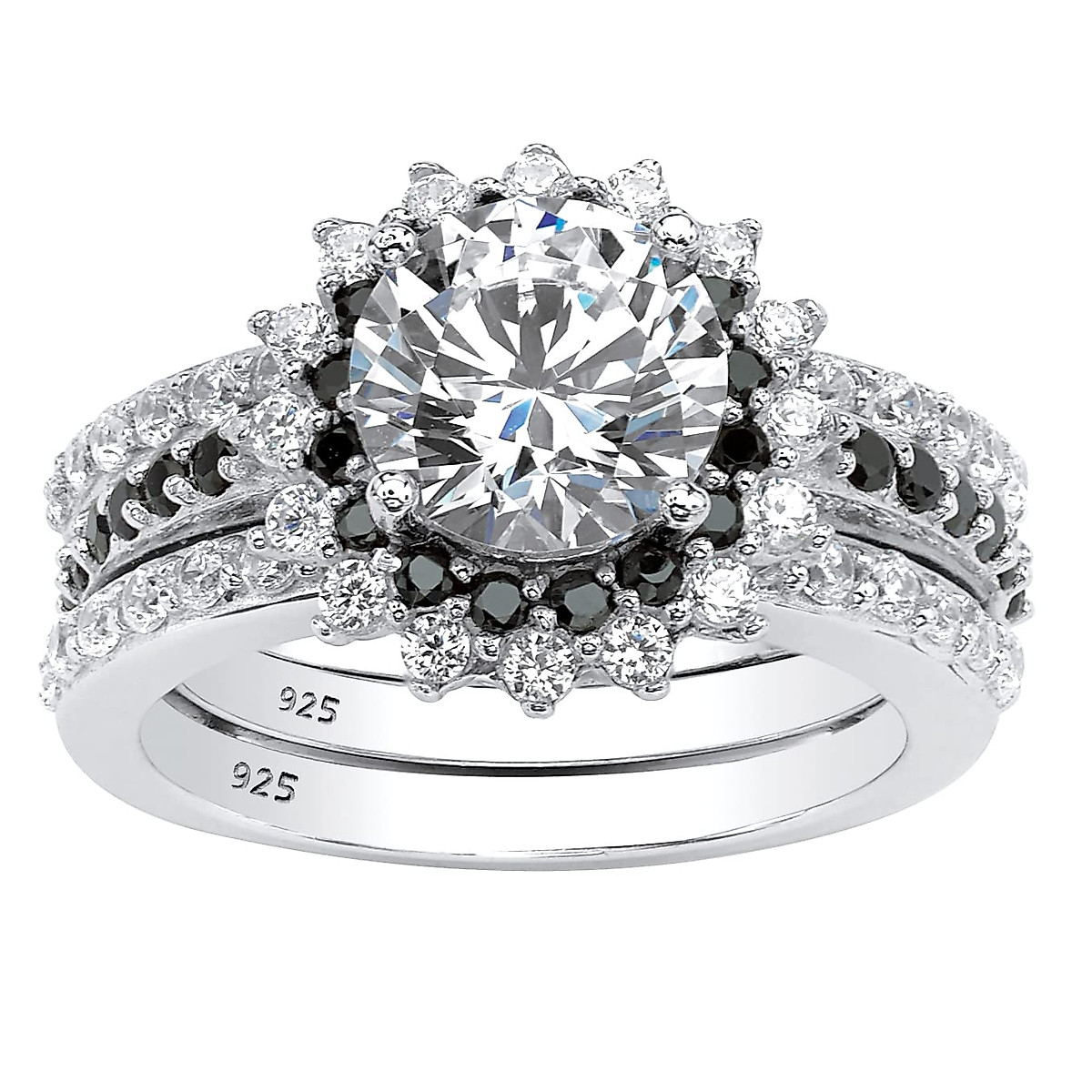 PalmBeach Platinum-plated Sterling Silver Round White and Black Cubic Zirconia Jacket Bridal Ring Set Sizes 6-10 Size 9