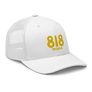RIVEMUG 818 Tequila Embroidered Trucker Hat Curved Bill Mid Crown Adjustable Mesh Snapback Cap White