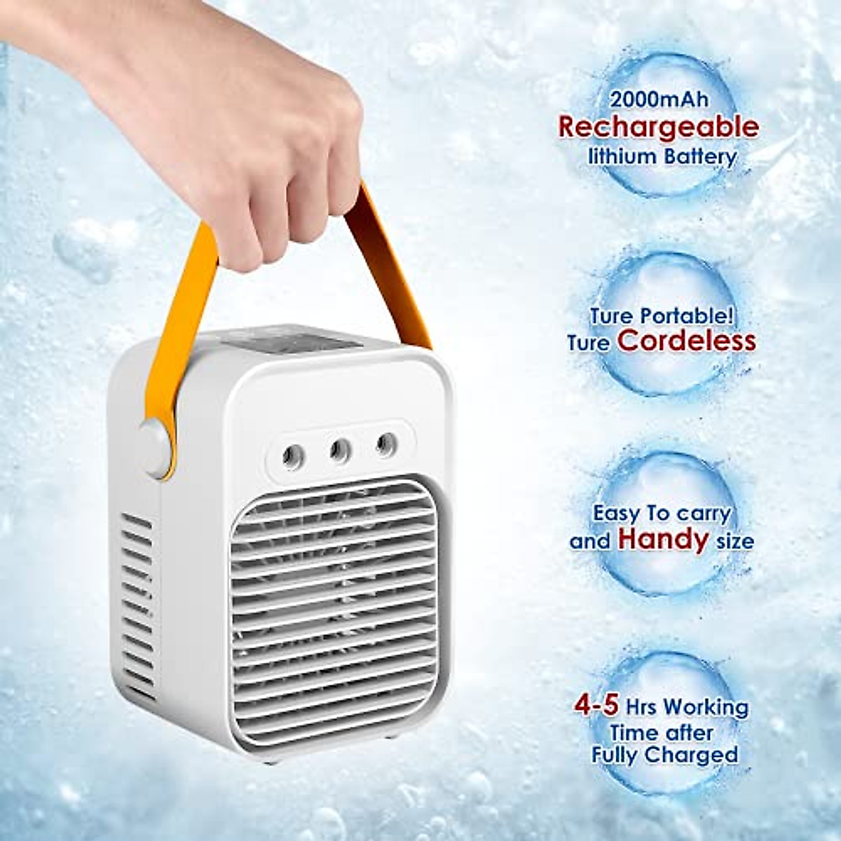 Portable Air Conditioner, Personal Air Cooler, USB Air Conditioner Fan with 3-Speed, Quiet Air Cooler Misting Fan with Handle for Home Room Office