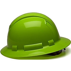 Pyramex Ridgeline Full Brim Hard Hat, 4-Point Ratchet Suspension, Hi-Vis Lime
