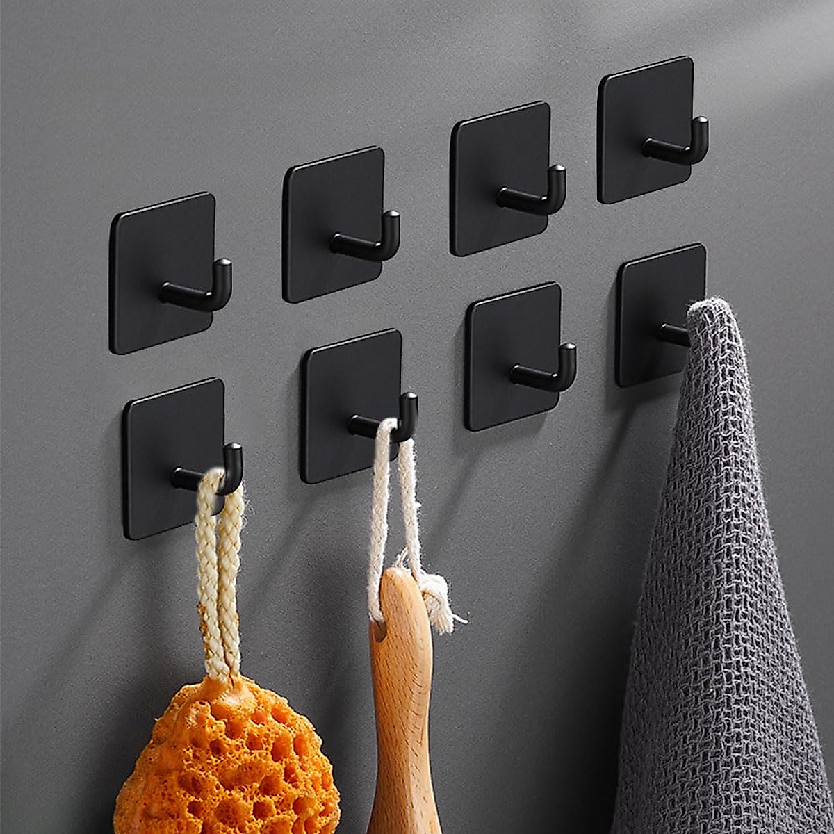 EDMILE Adhesive Hooks for Hanging, EDMILE Wall Hooks Self Adhesive Key Hat Coat Hooks, Stick on Bathroom Towel Hooks, Utility No Drill Hooks for Shower Kitchen Door Outdoor Home 8 Pack, Black