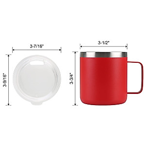 TAHOE TRAILS 12 oz Insulated Stainless Steel Coffee Mug, Vacuum Insulated Double Wall Travel Cup with Lid and Handle, Red