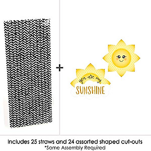 Big Dot of Happiness You are My Sunshine Paper Straw Decor - Baby Shower or Birthday Party Striped Decorative Straws - Set of 24