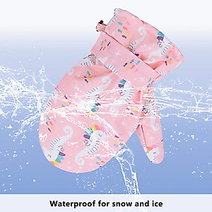Lined Fleece Toddler Mittens Kids Winter Warm Gloves Child Ski Gloves Waterproof Snow Baby Mitten for Boys and Girls Pink Seahorse M