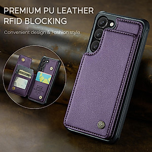 Vinich for Samsung Galaxy S23 Case with Card Holder, for Samsung S23 Wallet Case for Women Men with RFID Blocking, Durable Kickstand Shockproof Phone Case for Galaxy S23 5G, Purple