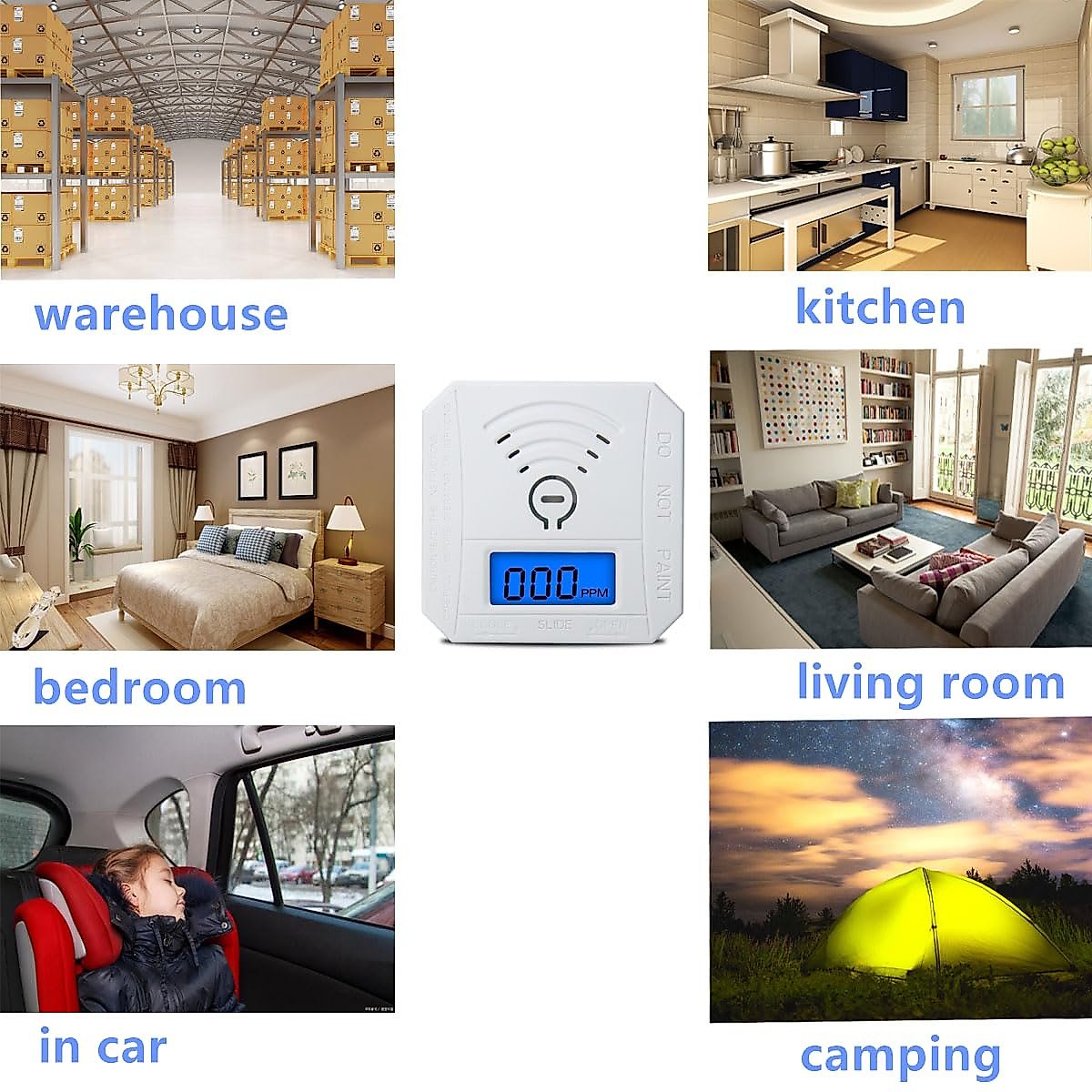 COOKSS Carbon Monoxide Detector 2 Pack,CO Gas Monitor Alarm with LCD Digital Display and Sound Warning，Battery Powered High Accuracy CO Alarm for Home,Office,Warehouse