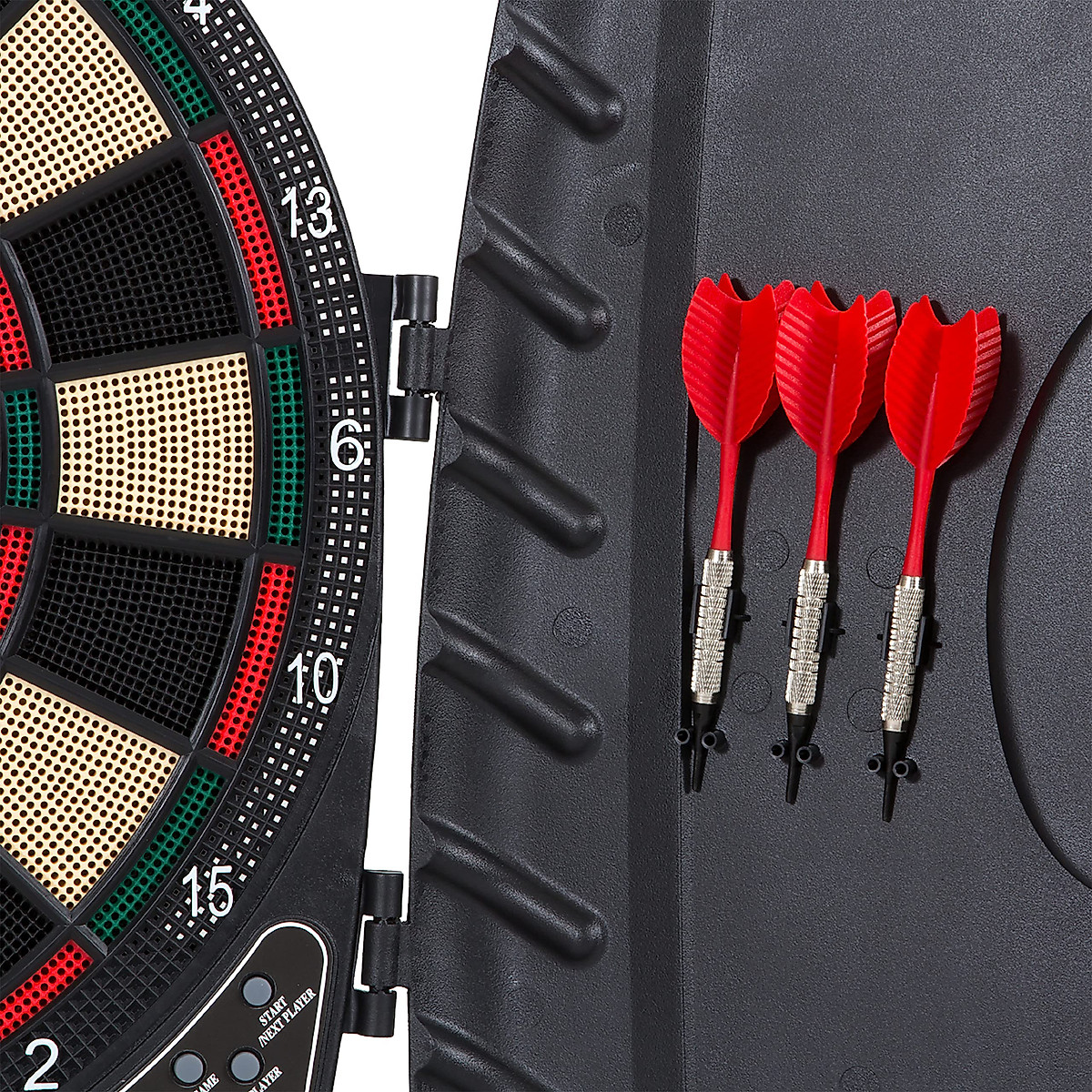 Arachnid Reactor Electronic Dartboard and Cabinet with LCD display, Cricket Scoring Displays, 8-Player Scoring,Black