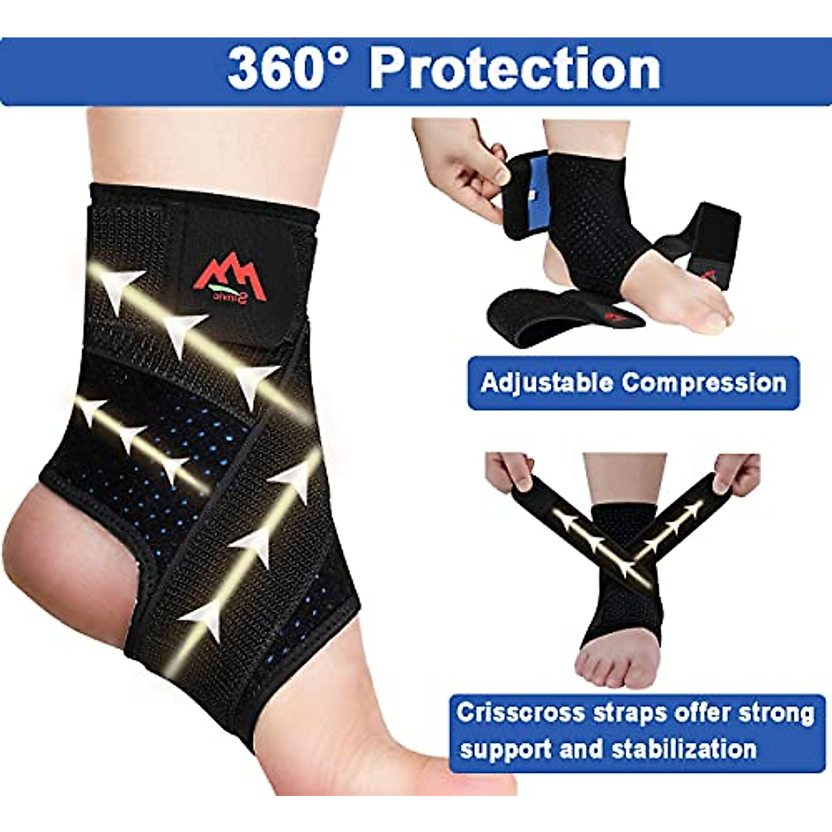 Ankle Brace, 2PCS Ankle Braces for Men & Women, Adjustable Compression Ankle Wrap Support for Ankle Protection, Breathable & Comfortable, Ankle Support Brace for Sprains, Sports Injuries and Recovery