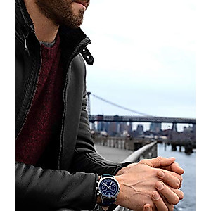 Stuhrling Original Mens Watches Chronograph Analog Blue Watch Dial with Date - Tachymeter 24-Hour Subdial Mens Blue Leather Strap - Watches for Men Rialto Collection (Blue)