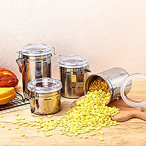 Rtteri 8 Pieces Stainless Steel Airtight Canister Set with Clear Lid and Locking Clamp Food Storage Container Set Stainless Steel Kitchen Canister for Coffee Sugar Flour Tea Candy Cookie Spice