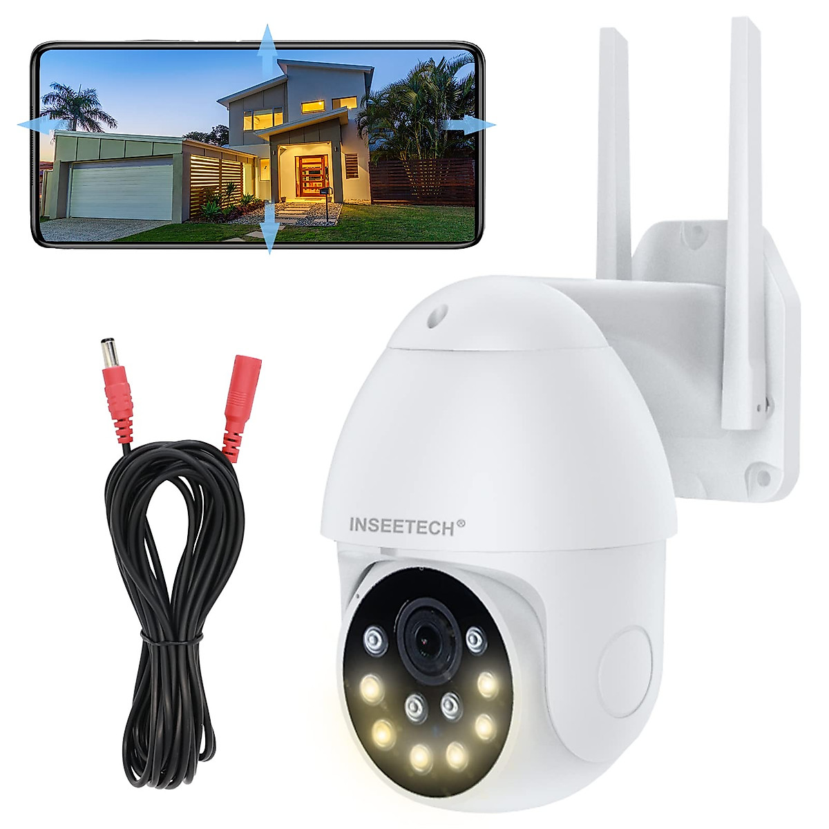 INSEETECH 2K 4MP Security Camera Wireless Outdoor, 2.4GHz Tuya Security WiFi Camera Waterproof, Color Night Vision, 2-Way Audio, Motion Tracking, Floodlight,24/7,16ft Extension Cable